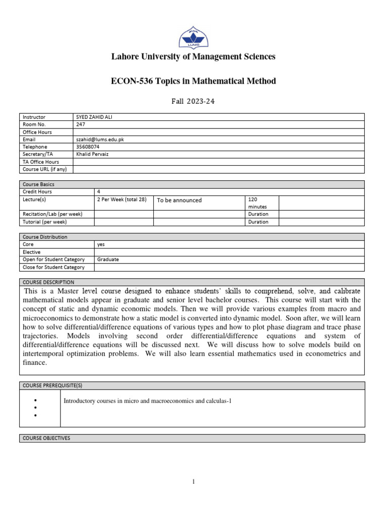 Dynamic Economic Models Course Overview | PDF | Differential Equations ...