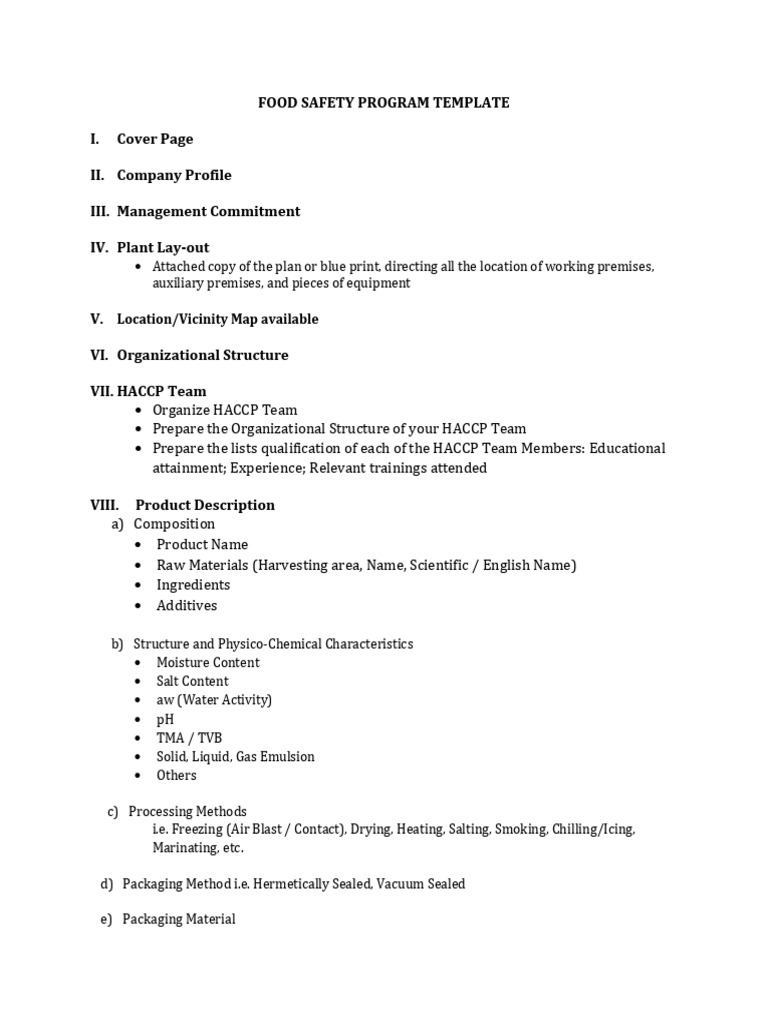 FOOD SAFETY PROGRAM TEMPLATE - Bfar | PDF