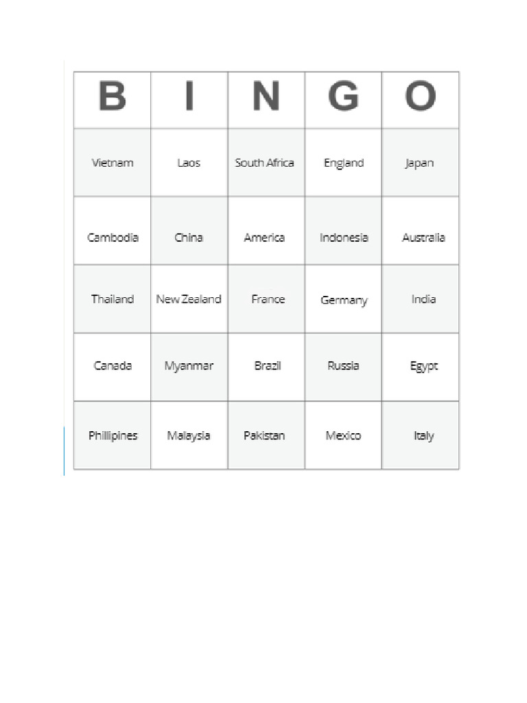 Countries - Bingo Card | PDF