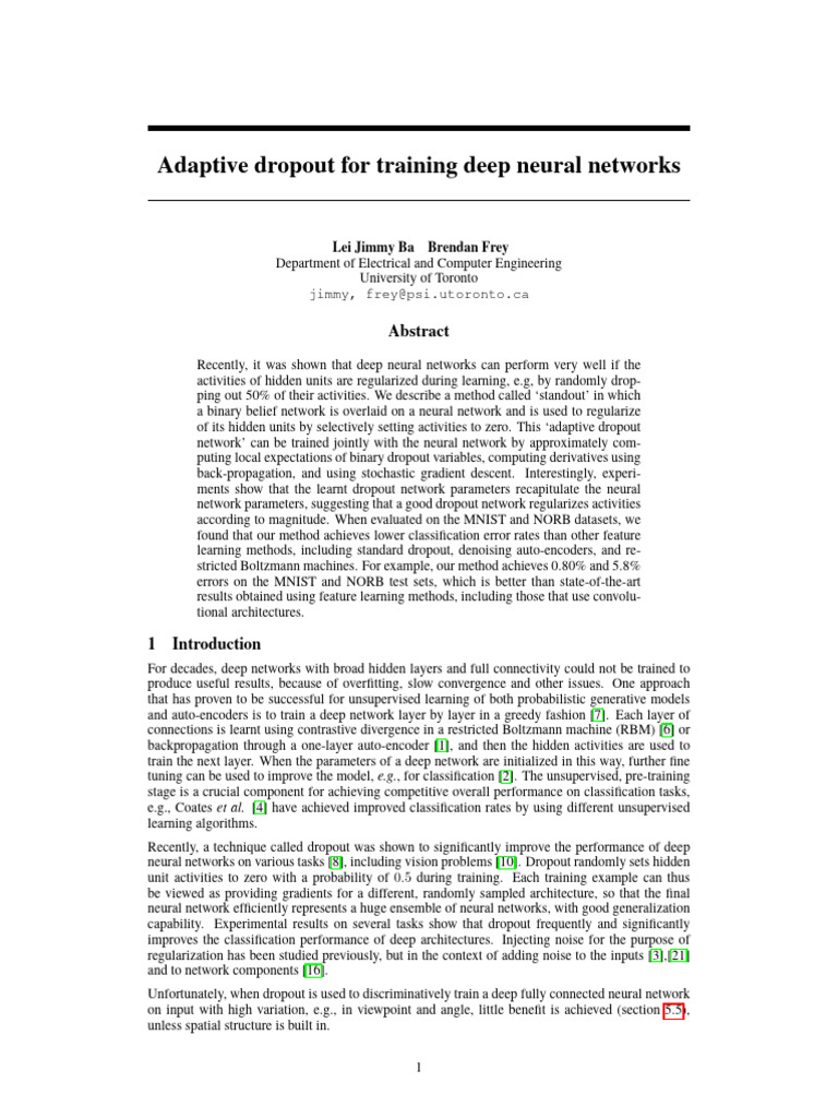 NIPS 2013 Adaptive Dropout For Training Deep Neural Networks Paper ... NIPS 2013 Adaptive Dropout For Training Deep Neural Networks Paper ...