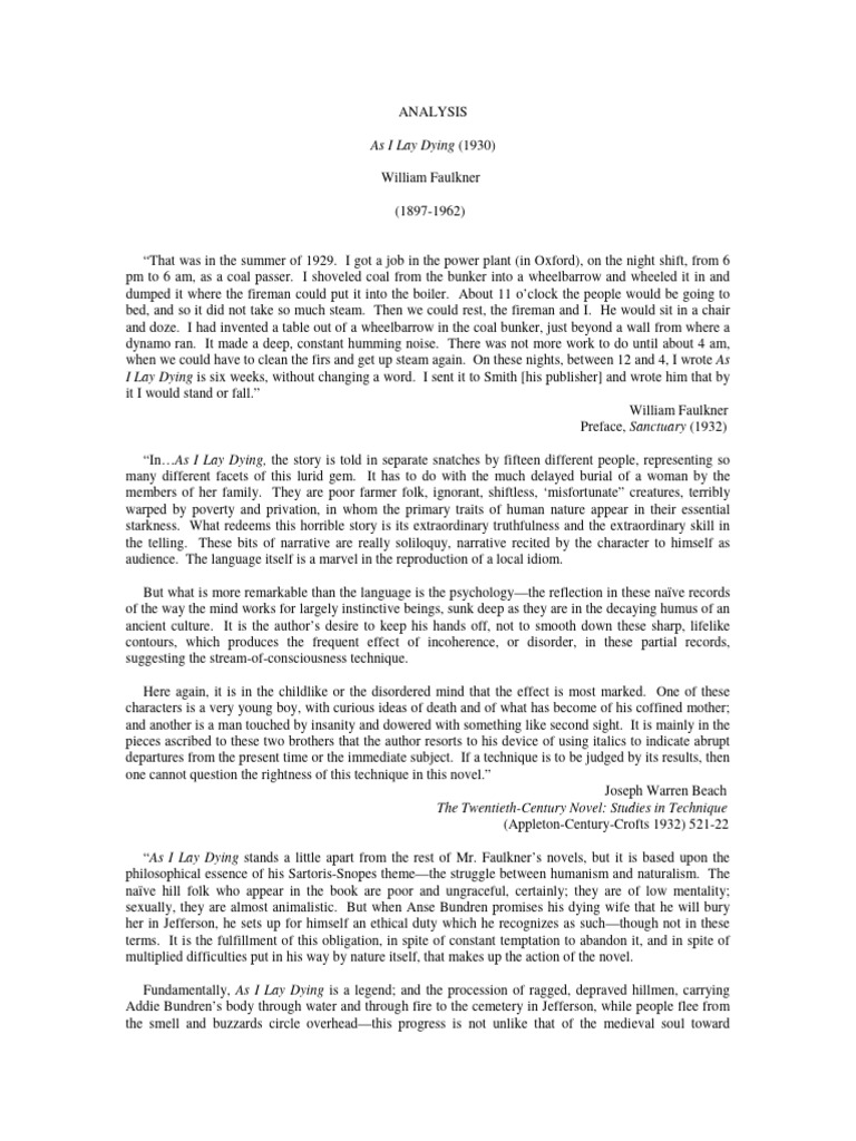 ANALYSIS Faulkner, William As I Lay Dying (1930) Analysis by 15 Critics ...