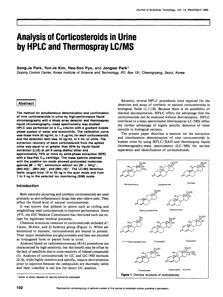 Analysis of Corticosteroids in Urine by HPLC and Thermospray LCMS | PDF | High Performance ...