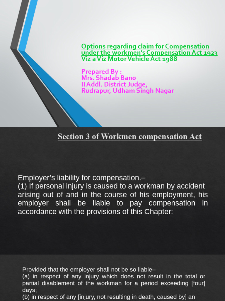 Compensation Under The Workmen's Compensation Act 1923 Viz A Viz Motor ...