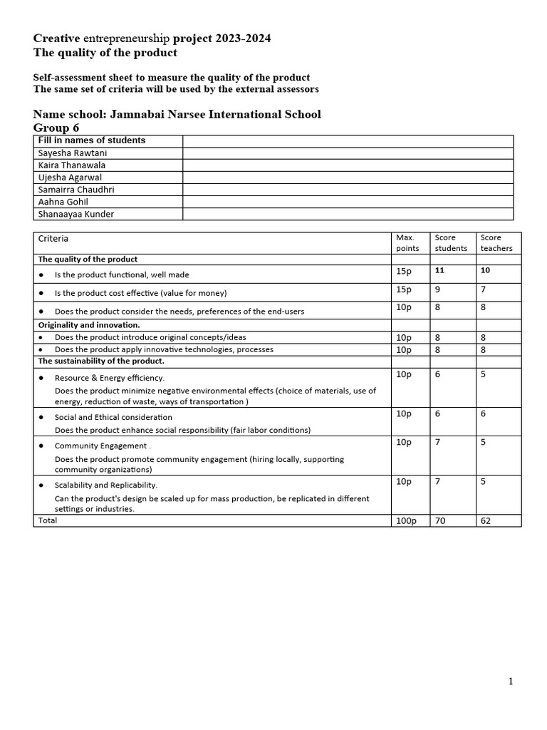 entrepreneurship- product - self-assessment 1 3 | PDF