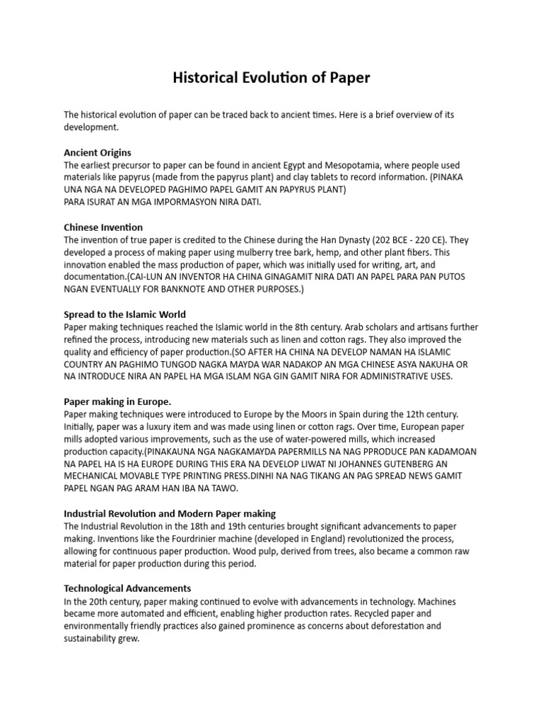 Evolution of Paper Through History | PDF | Paper | Papermaking