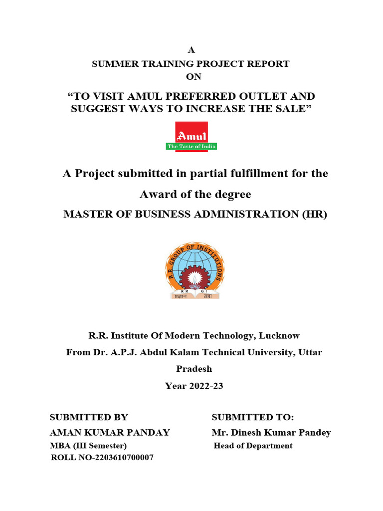 A Project Submitted in Partial Fulfillment For The Award of The Degree | Download Free PDF ...