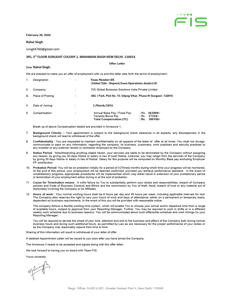 BMO Exp Letter - Rahul Singh | PDF | Insurance | Life Insurance