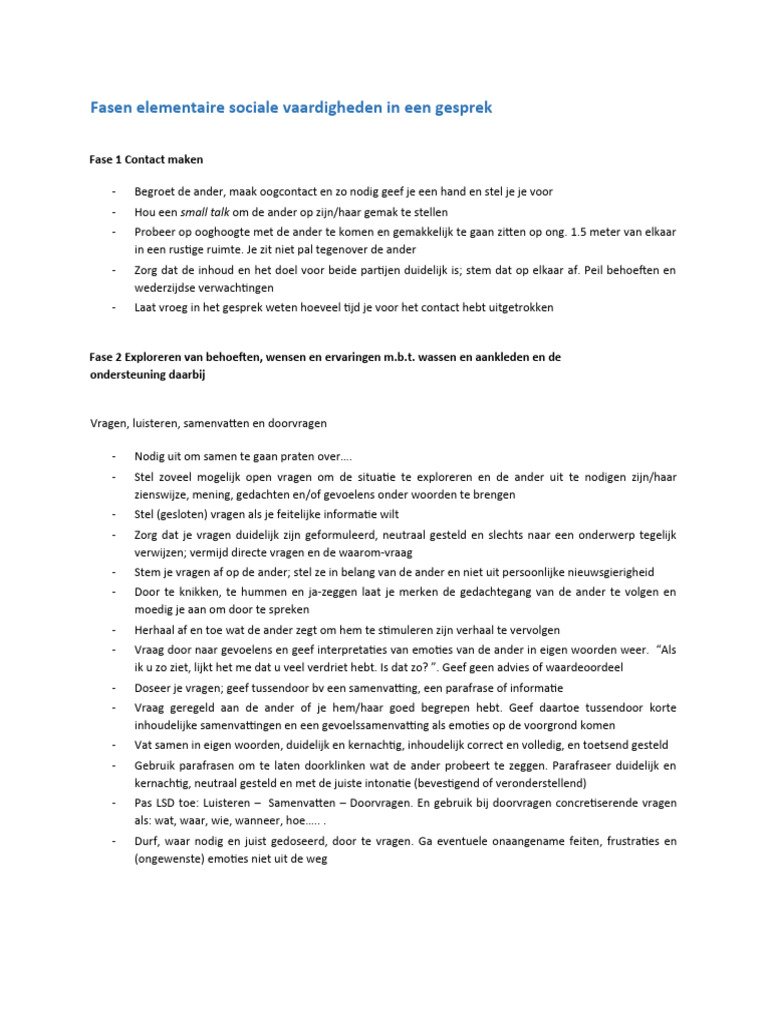 Fasen Elementaire Sociale Vaardigheden in Een Gesprek | PDF