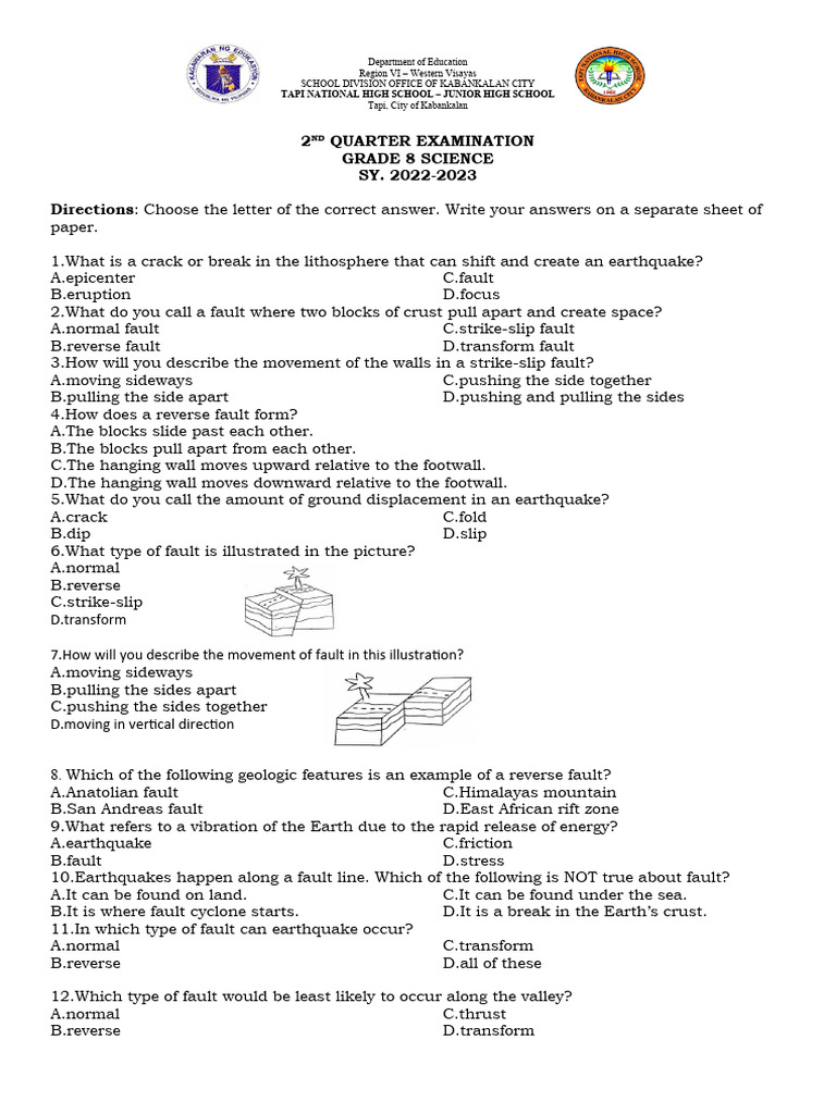 Grade 8 Science: Faults and Earthquakes Exam | PDF | Earthquakes ...
