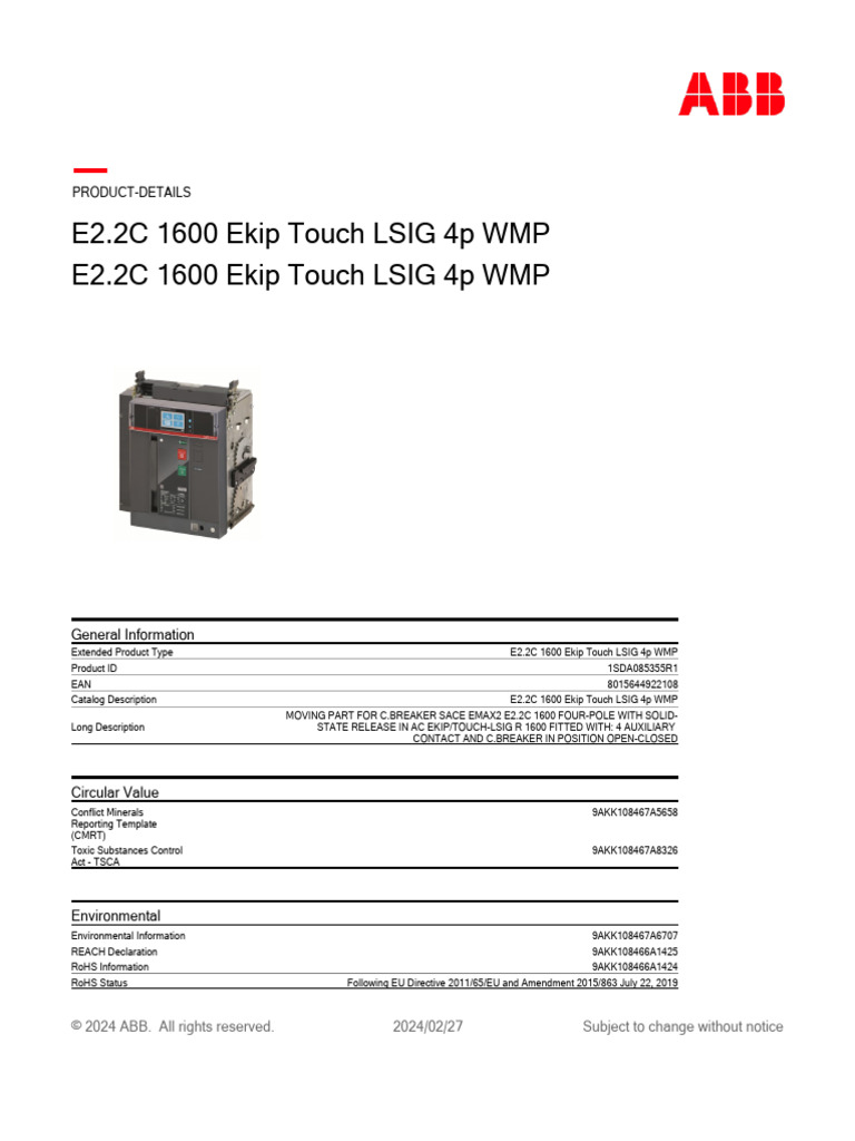 1SDA085355R1 E2 2c 1600 Ekip Touch Lsig 4p WMP | PDF | Science & Mathematics | Technology ...