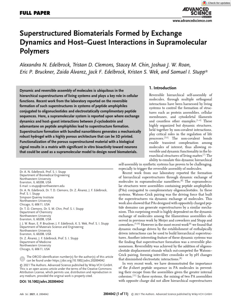 Advanced Science - 2021 - Edelbrock - Superstructured Biomaterials Formed by Exchange Dynamics ...