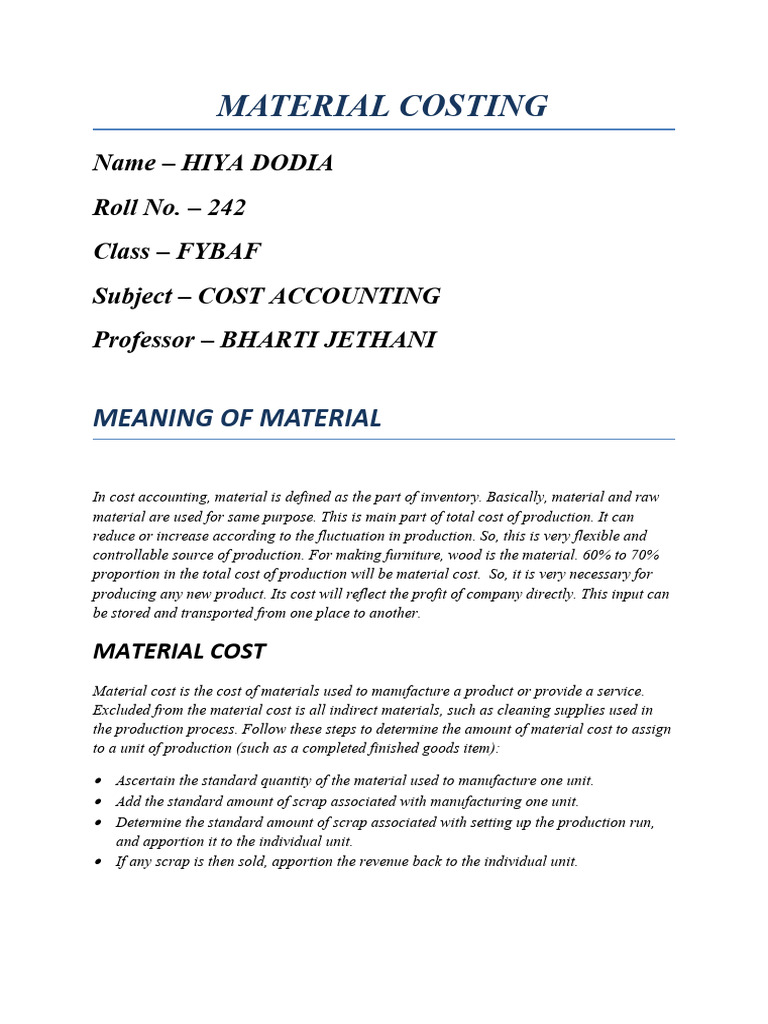Material Costing & Control Guide | PDF | Inventory | Cost Of Goods Sold