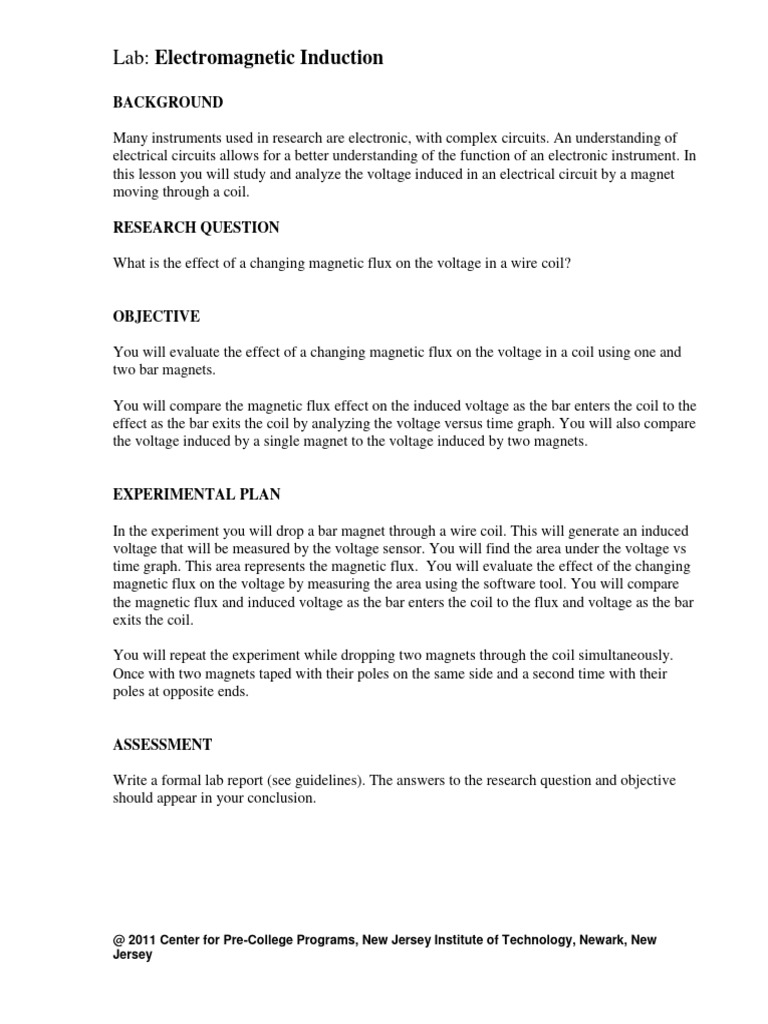 RET 2011 - Electromagnetic Induction Lesson - Lab | PDF ...