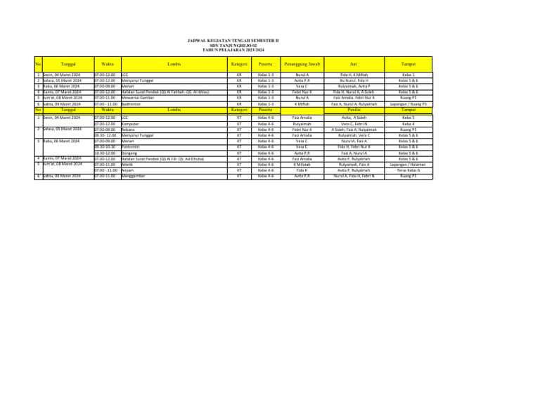 Jadwal Pts Excel | PDF