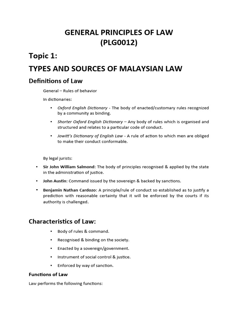 GENERAL PRINCIPLES OF LAW Note | PDF