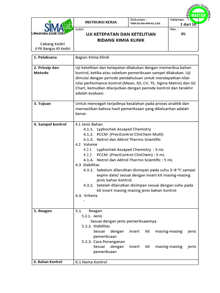 Tkm.02-Ika-Pm-01.1.1 Ik Uji Ketepatan & Ketelitian Kimia Klinik | PDF