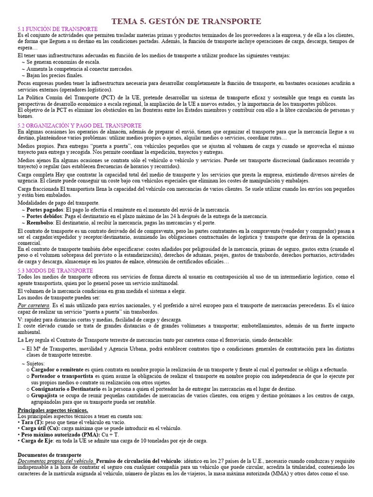 Tema 5 | PDF | Logística | Transporte
