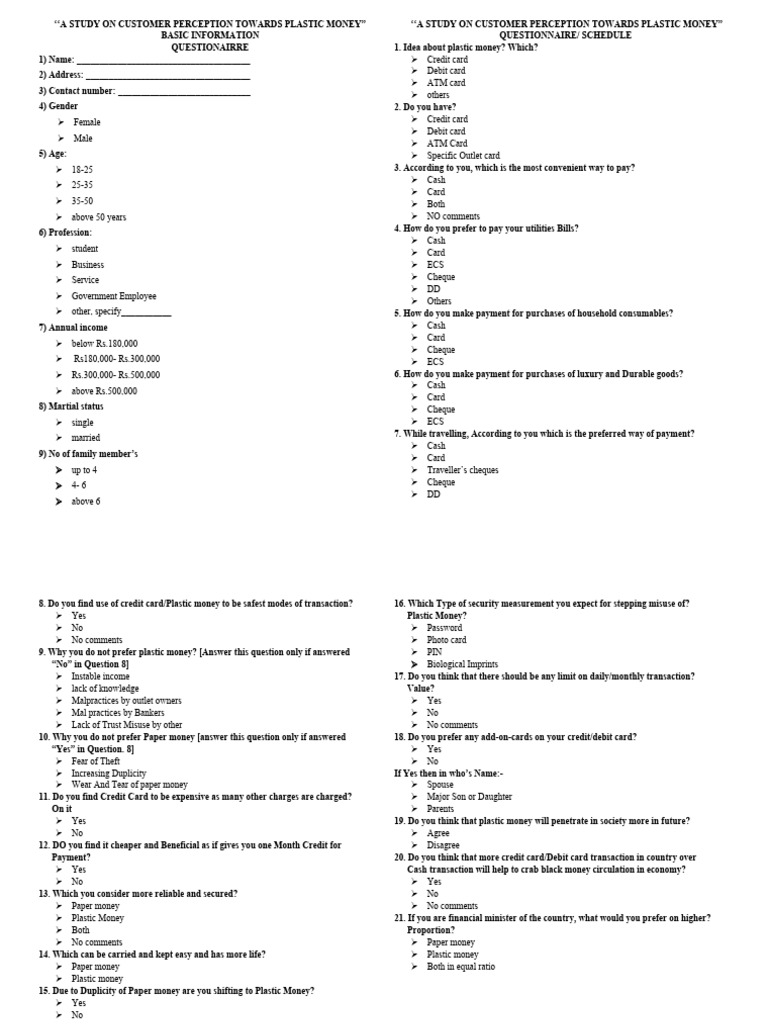 Maha Project Questionairre | PDF | Credit Card | Debit Card