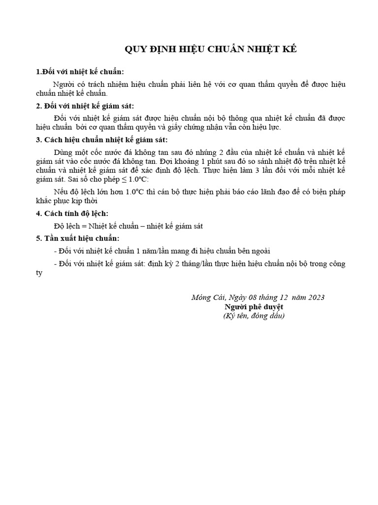 Quy định hiệu chuẩn nhiệt kế | PDF