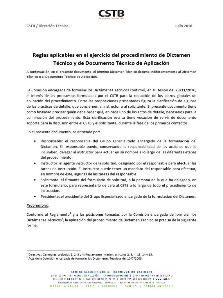 Guía de Procedimiento Técnico CSTB | PDF