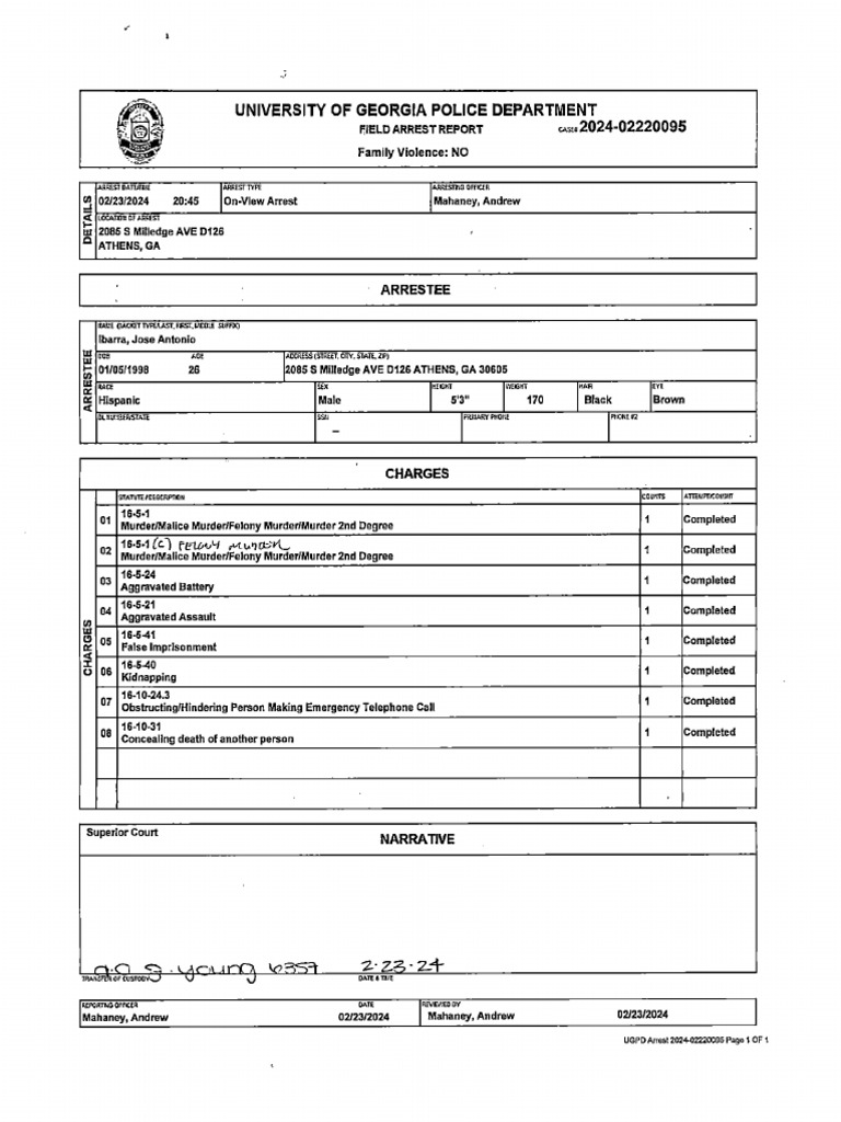 2024-02-23 Affidavit-For-Arrest Report Warrant Jose-Ibarra Ga PDF | PDF