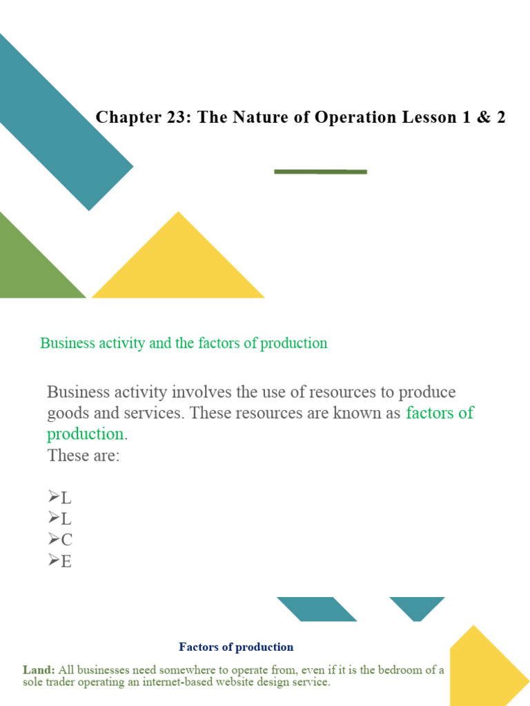 The Nature of Operations Lesson 1 & 2 | PDF | Factors Of Production | Labour Economics