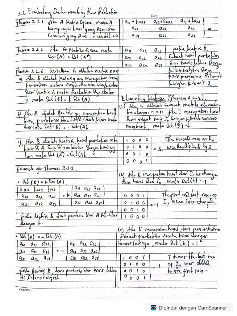 11S22038 Evaluating Determinant by Row Reduction | PDF