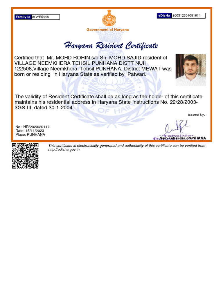 Government of Haryana: Edisha Family Id | PDF