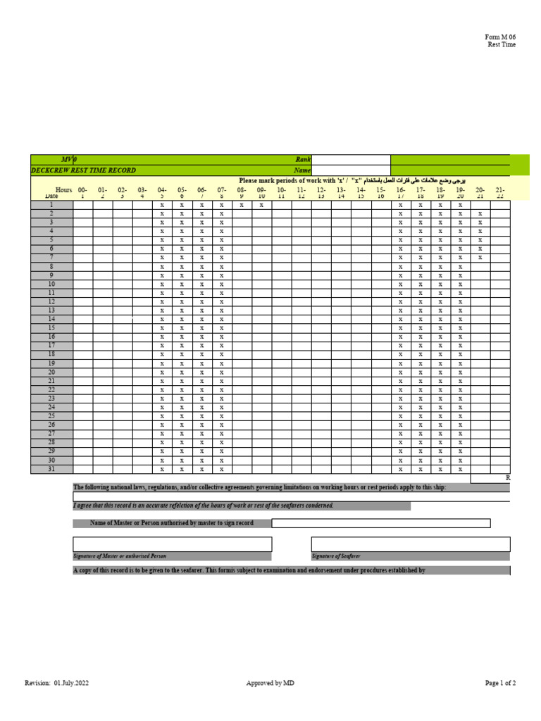 Form M 06 Record of Hours Rest Work | PDF