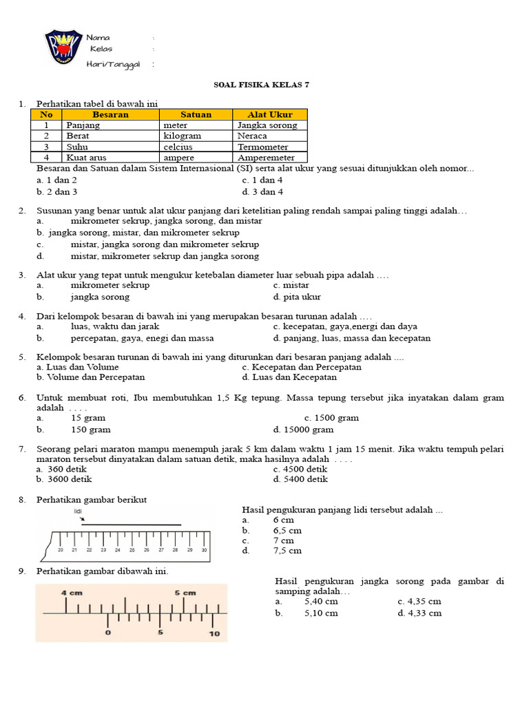Soal Fisika Kelas 7 | PDF | Metode & Bahan Ajar | Griya & Taman