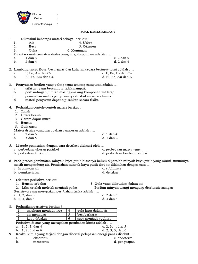 Soal Kimia Kelas 7 | PDF