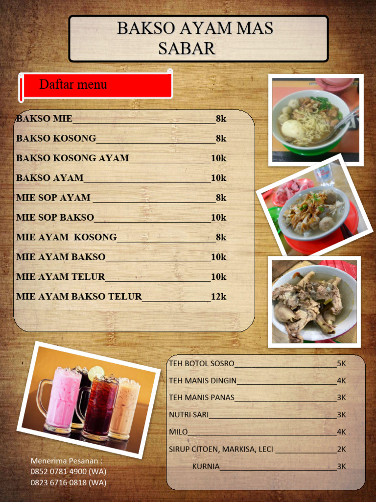 DAFTAR MENU Bakso | PDF