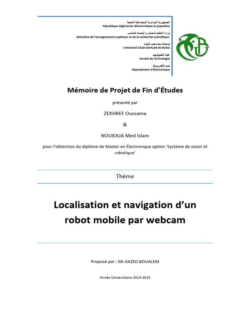 Localisation d'un robot par webcam | PDF | Robotique | Vision par ...