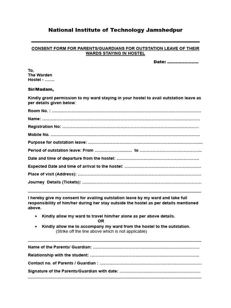Outstation Leave Consent Form for Students | PDF