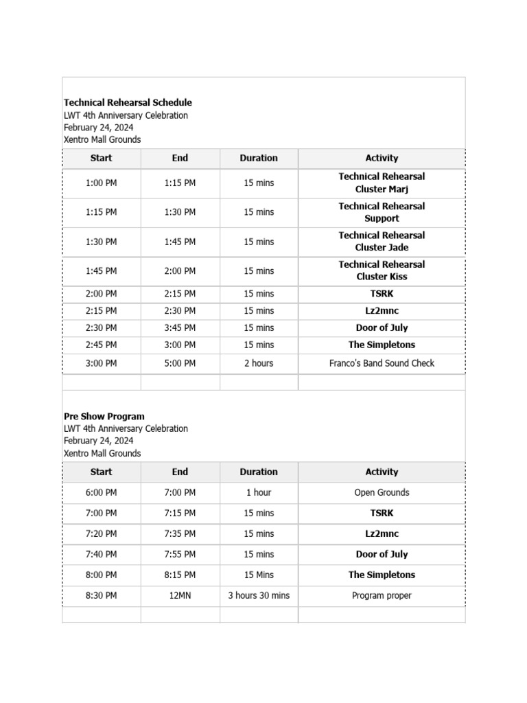 Program and Tech Schedule 1 | PDF | Filmmaking | Film Production