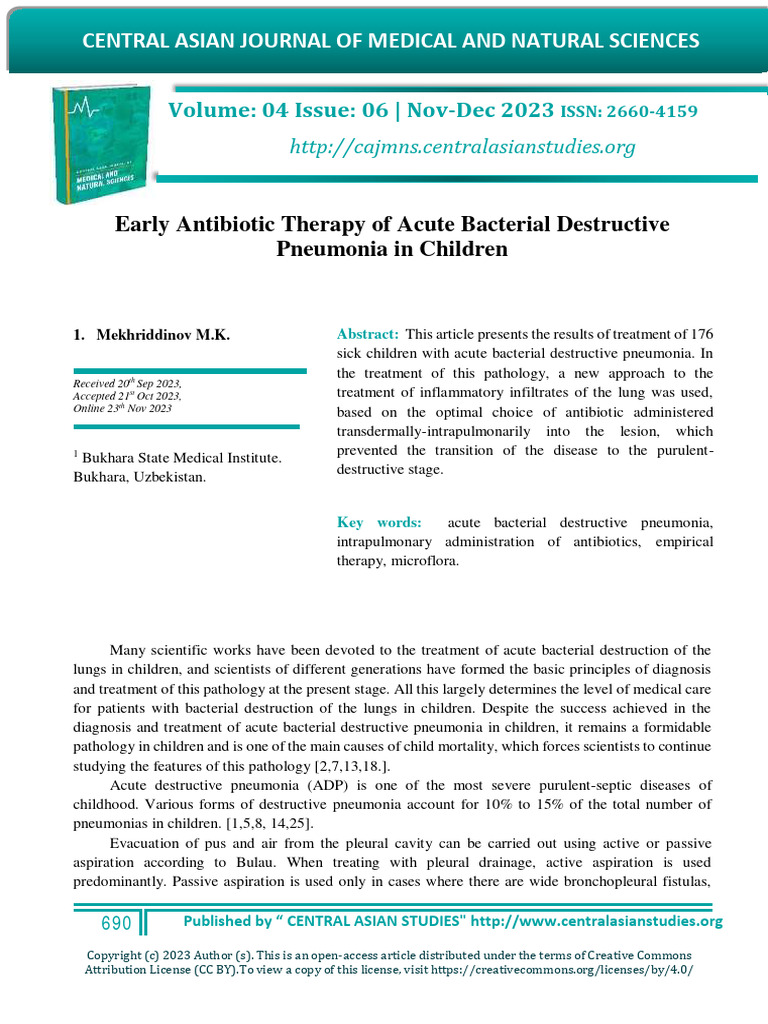 Early Antibiotic Therapy of Acute Bacterial Destructive Pneumonia in ...
