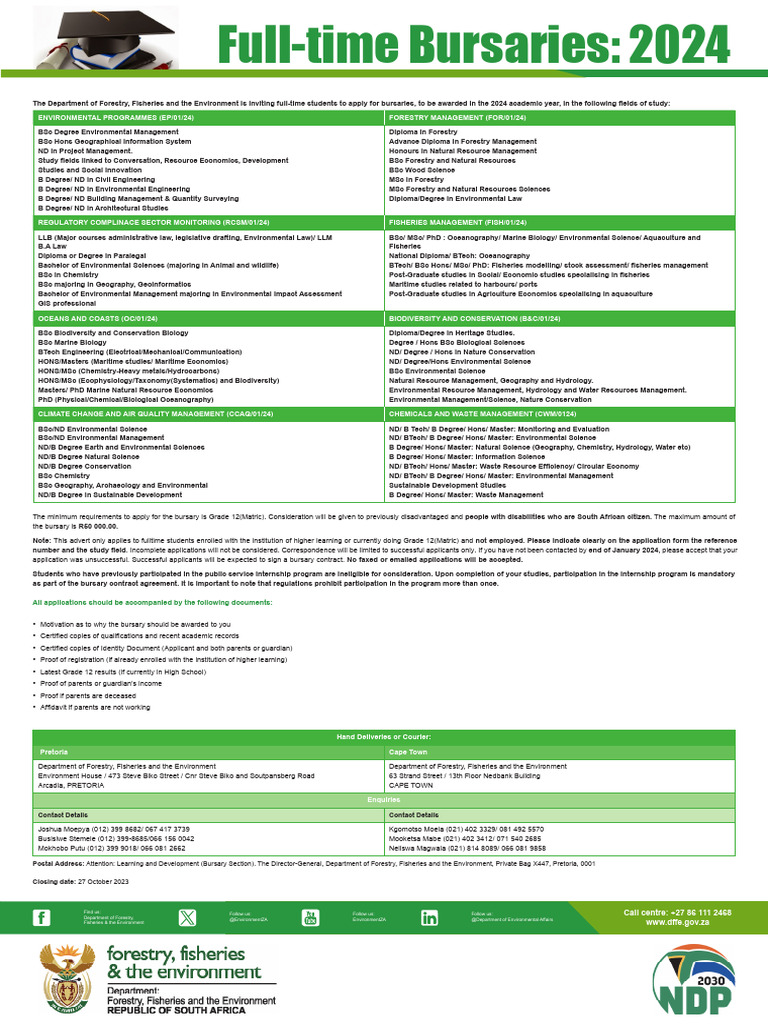 DFFE Bursaries for Environmental Studies 2024 | PDF | Wellness