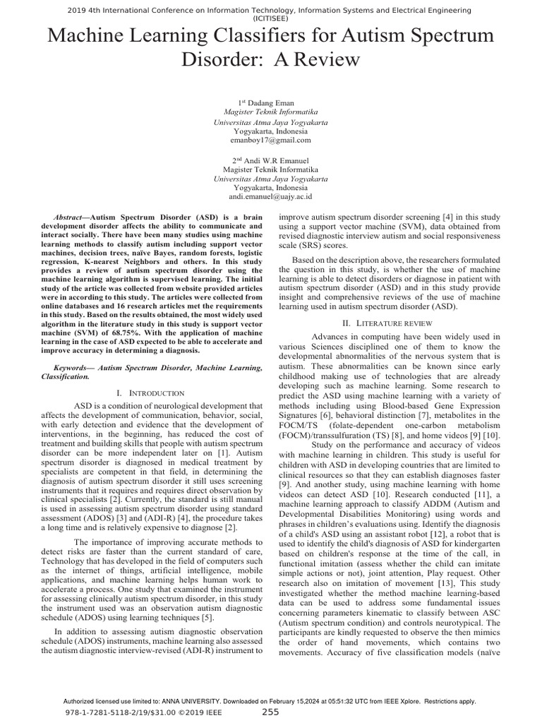 Machine Learning for Autism Diagnosis | PDF | Autism Spectrum | Machine ...