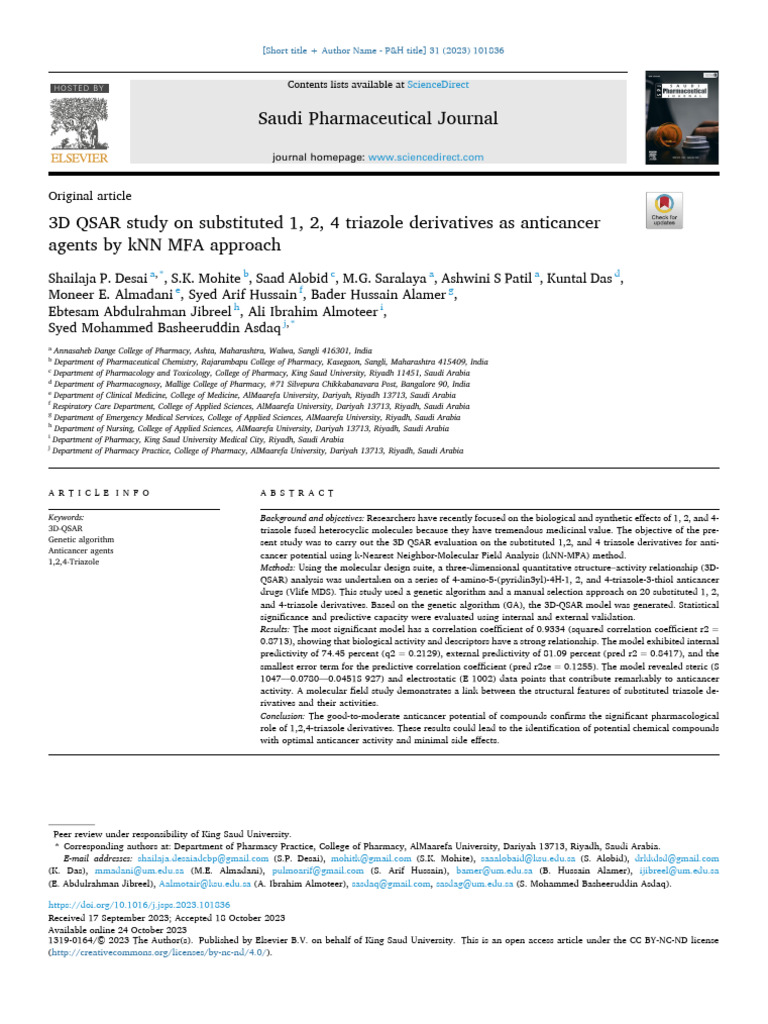 3D QSAR Study On Stubstituted 1,2,4 Triazole Derivatives As Anticancer Agents | PDF ...