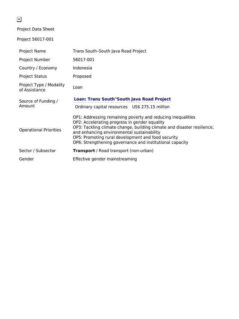 Project Data Sheet | Download Free PDF | Road | Asian Development Bank