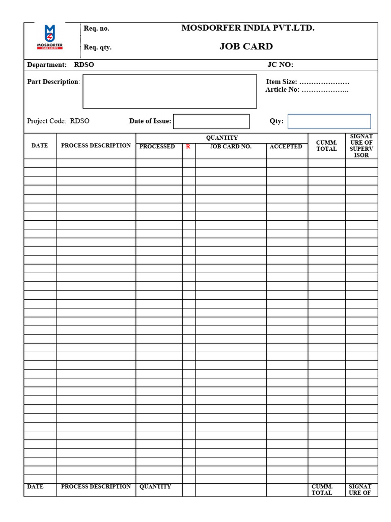 Manual Job Card | PDF