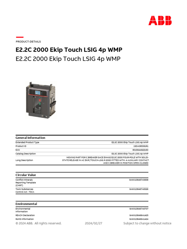 1SDA085361R1 E2 2c 2000 Ekip Touch Lsig 4p WMP | PDF