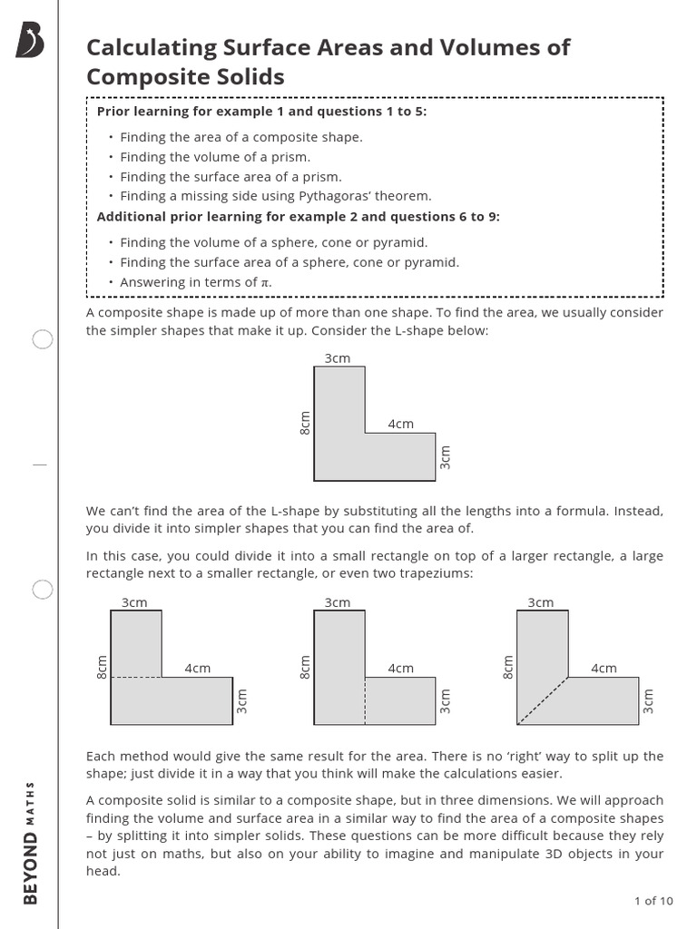 Calculating Surface Areas and Volumes of Composite Solids Print | PDF ...