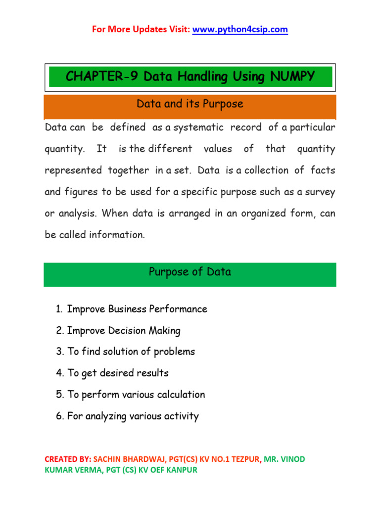 Data Handling Using NumPy | Download Free PDF | Standard Deviation | Mean Data Handling Using NumPy | Download Free PDF | Standard Deviation | Mean
