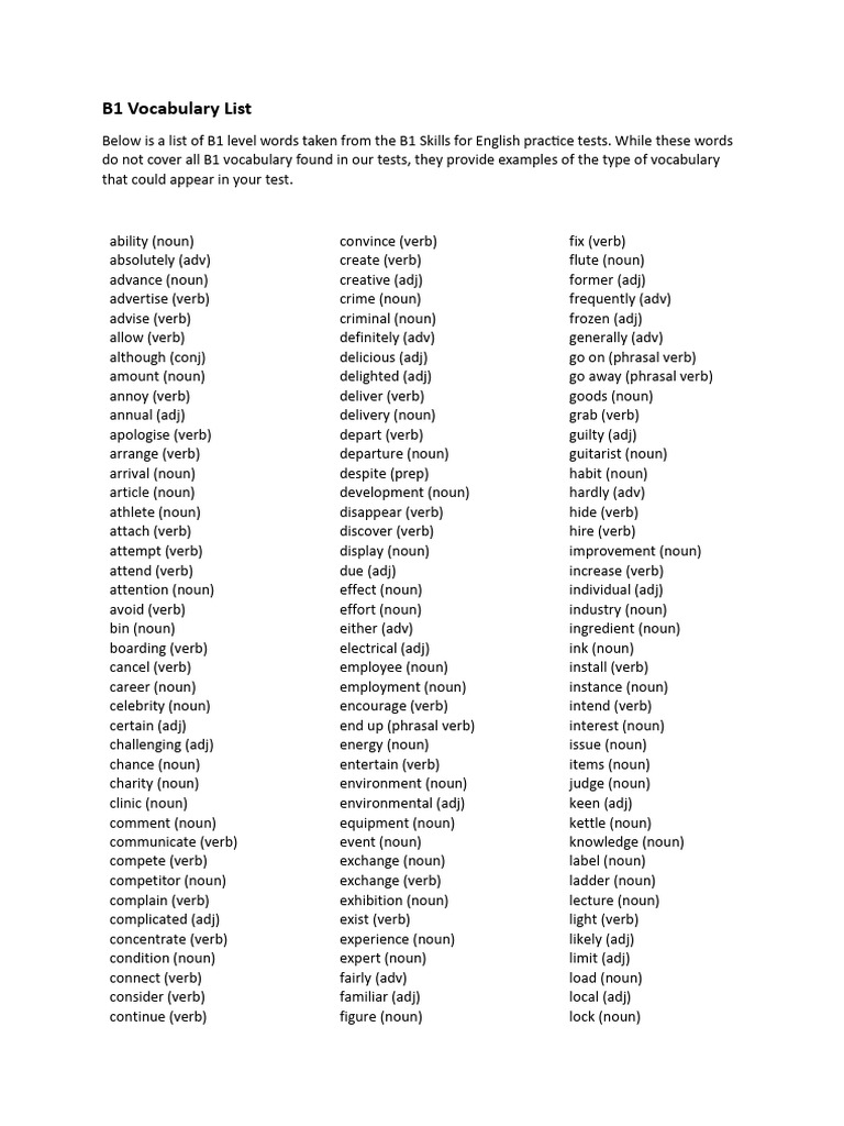 B1 English Vocabulary List | PDF | Verb
