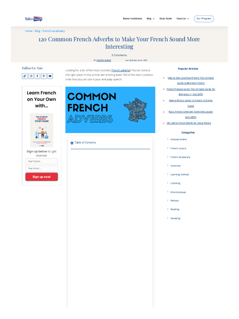 Common French Adverbs List | PDF | Adverb | Verb