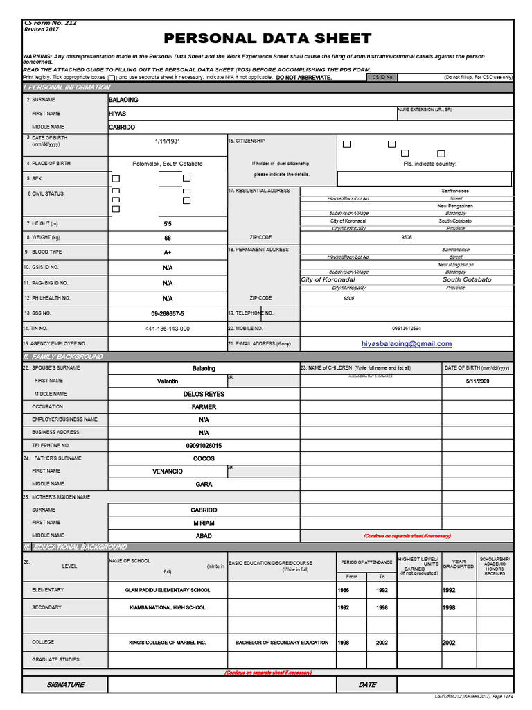 Personal Data Sheet (PDS) Guide 2025 | PDF | Volunteering