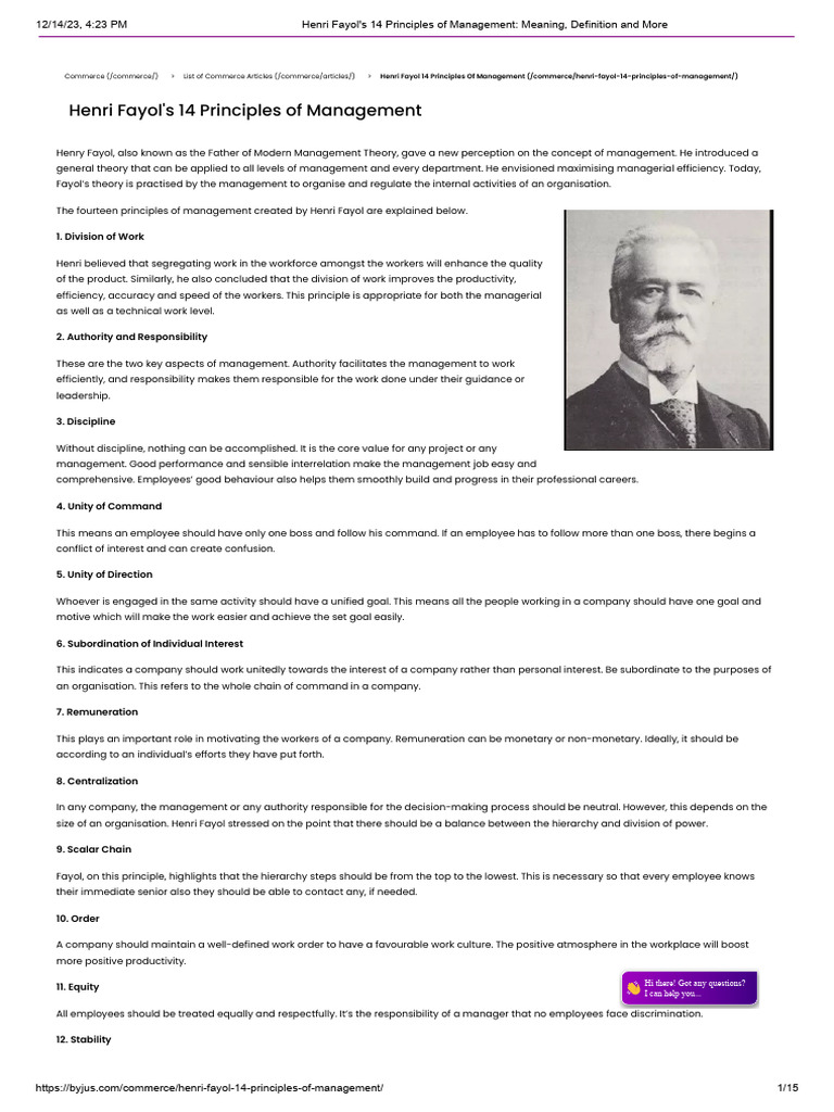Henri Fayol's 14 Principles of Management - Meaning, Definition and ...