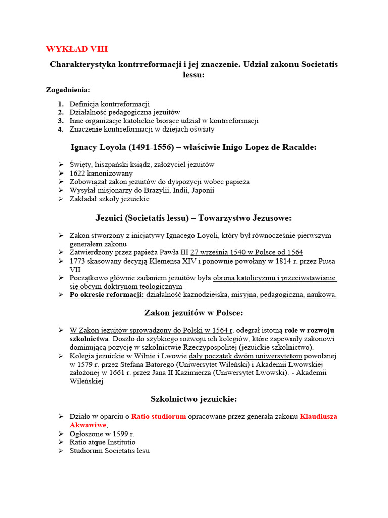 Historia Wychowania - WYKŁAD VIII | PDF