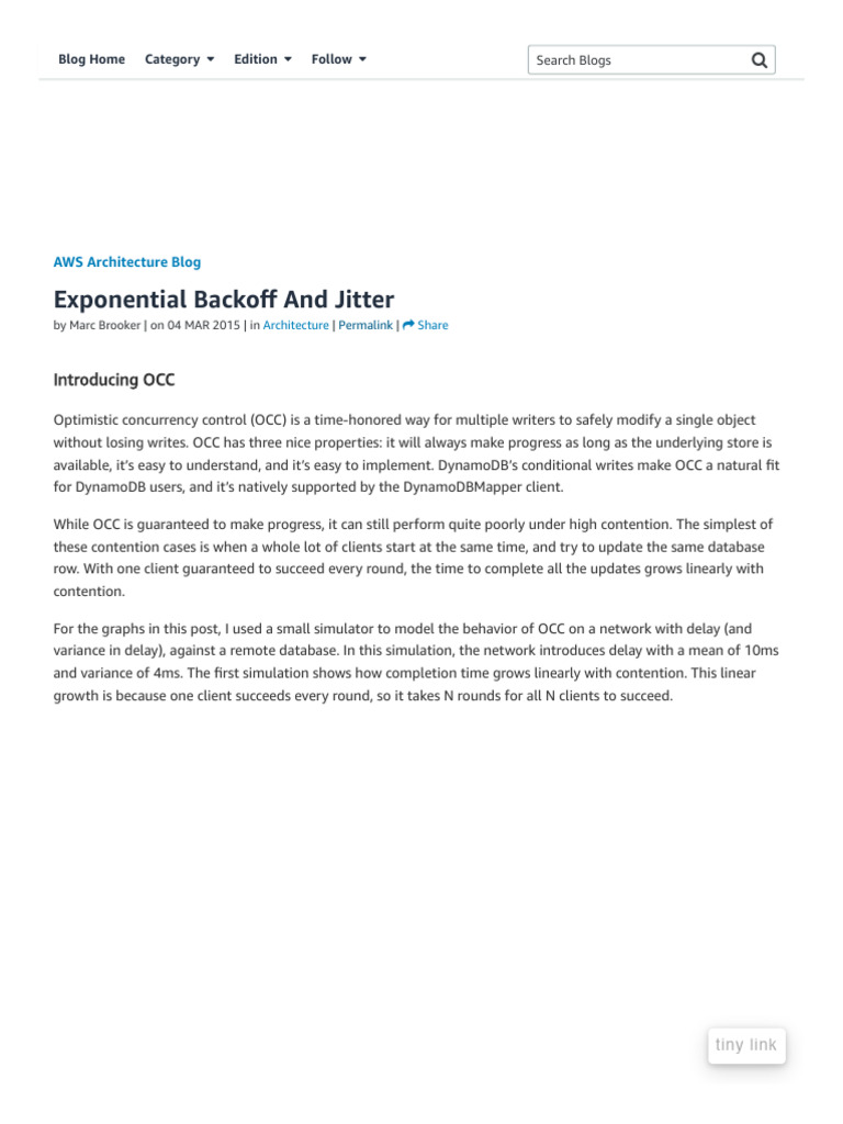 Exponential Backoff and Jitter - AWS Architecture Blog | PDF | Amazon Web Services | Computing